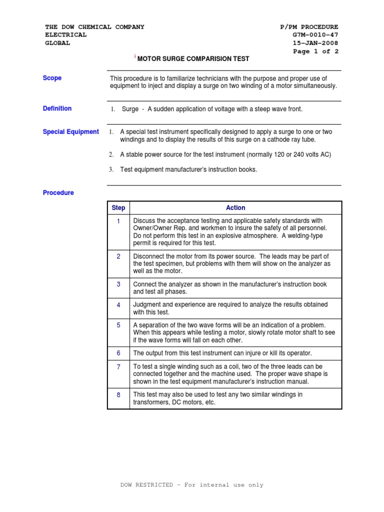 Motor Surge Comparison Test Procedure | PDF | Electric Motor | Vacuum Tube