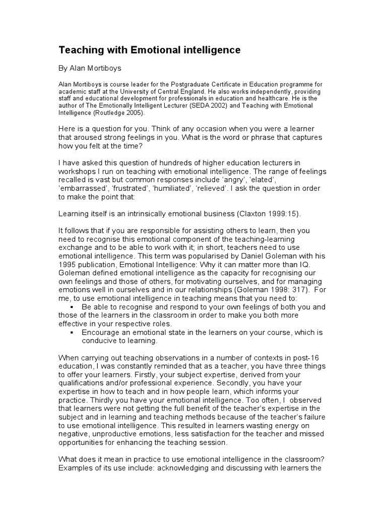 Teaching With Emotional Intelligence | PDF | Teachers | Emotional ...