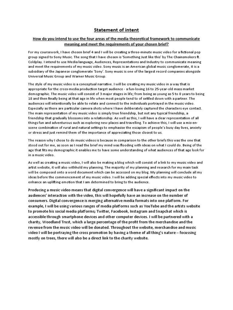 Statement of Intent | PDF | Video | Social Media