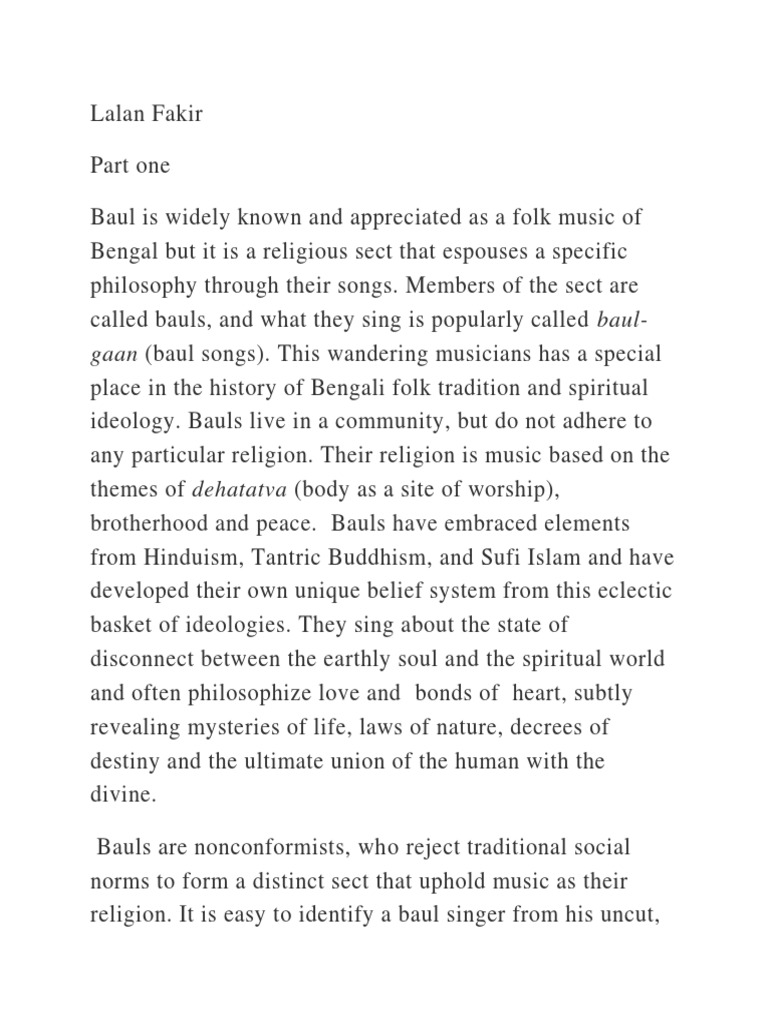 Lalan Fakir Part 1 | PDF | Religion And Belief | Entertainment (General)