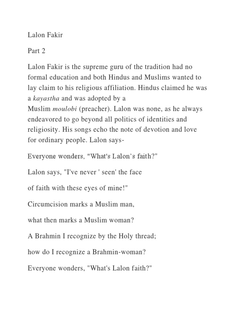 Lalon Fakir Part 2 | PDF | Bhakti | Religion And Belief
