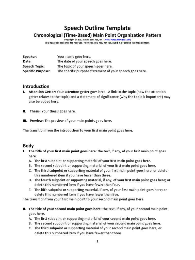 Speech Outline Template: Chronological (Time-Based) Main Point ...