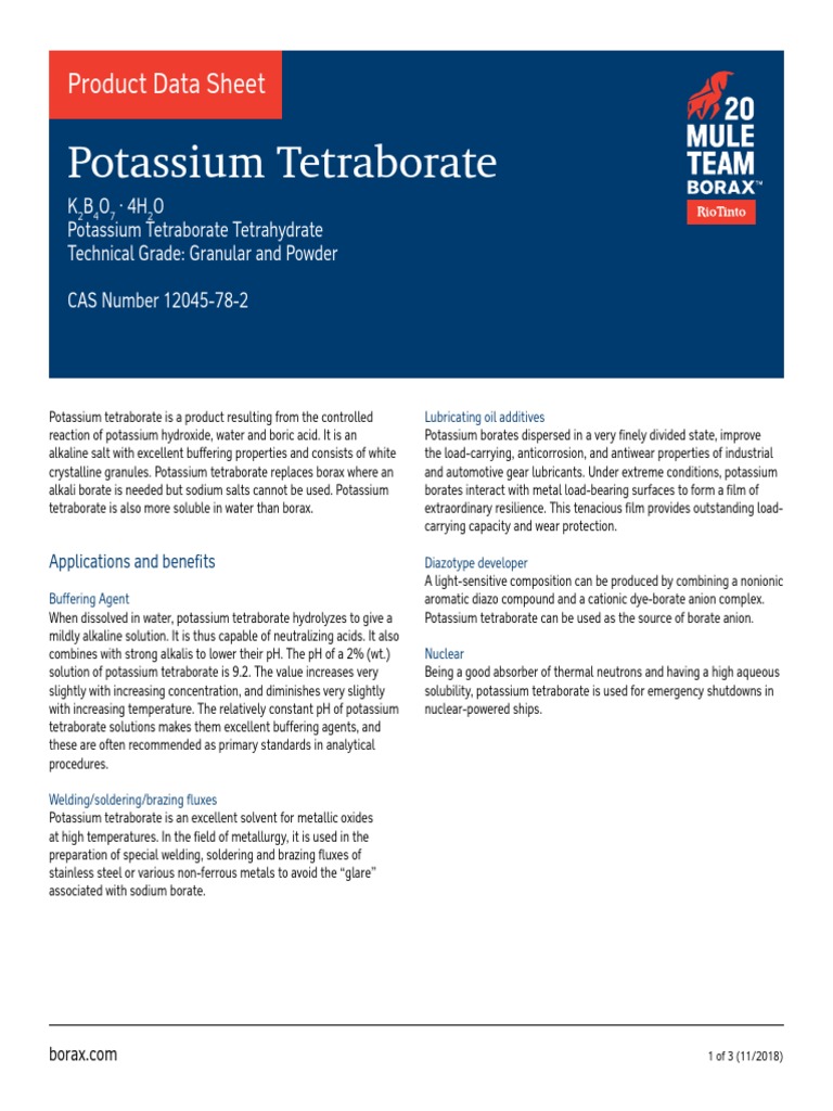 Potassium Tetraborate PDF | PDF | Potassium | Diet & Nutrition