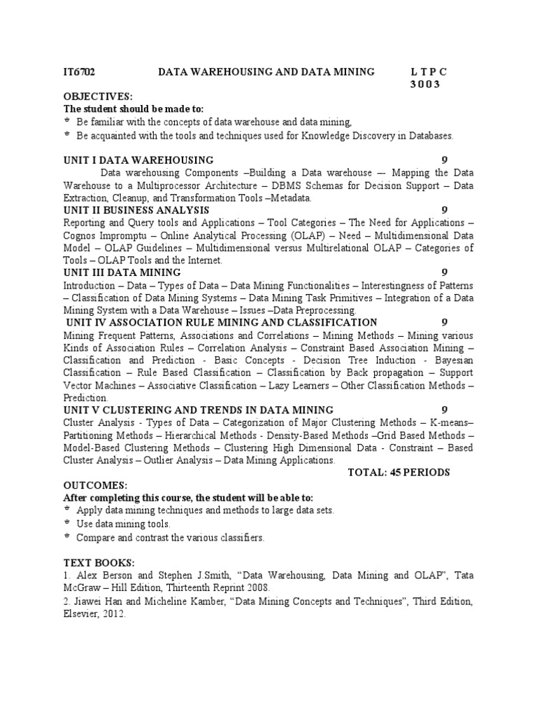 It6702data Warehousing and Data Mining | PDF | Data Warehouse | Cluster Analysis
