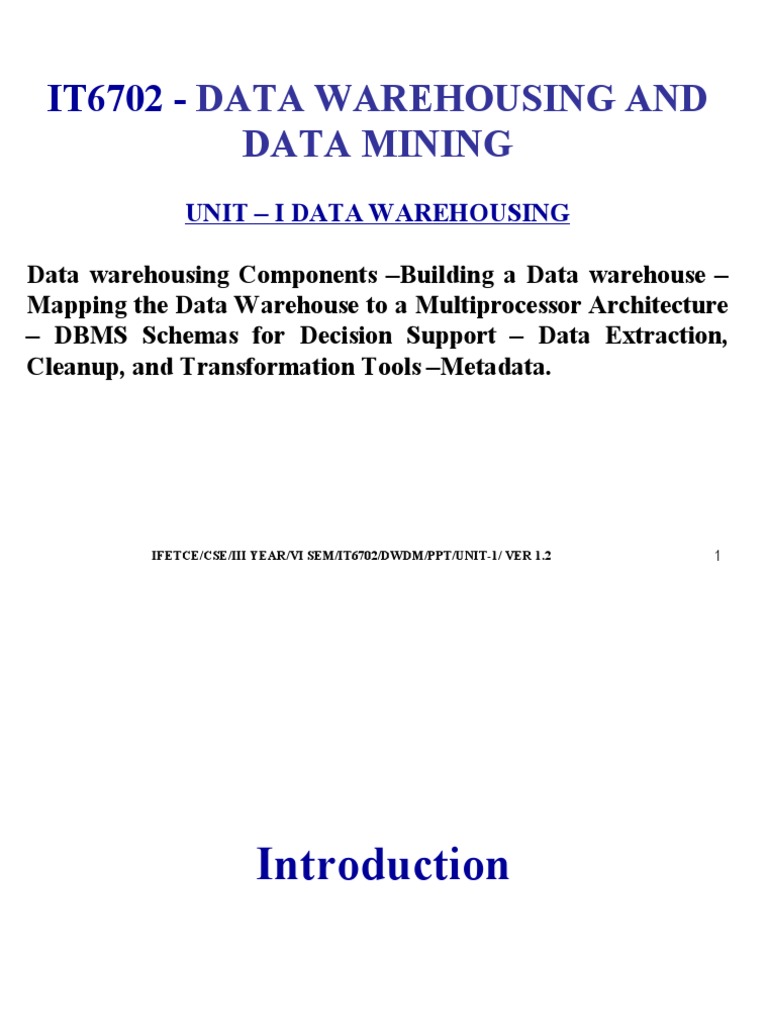 Unit-I PPT DWDM | PDF | Data Warehouse | Metadata