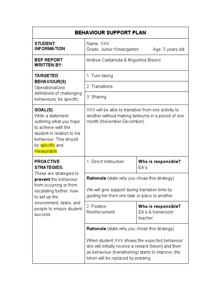 Assignment 3 Behaviour Support Plan | PDF | Reinforcement | Behaviorism