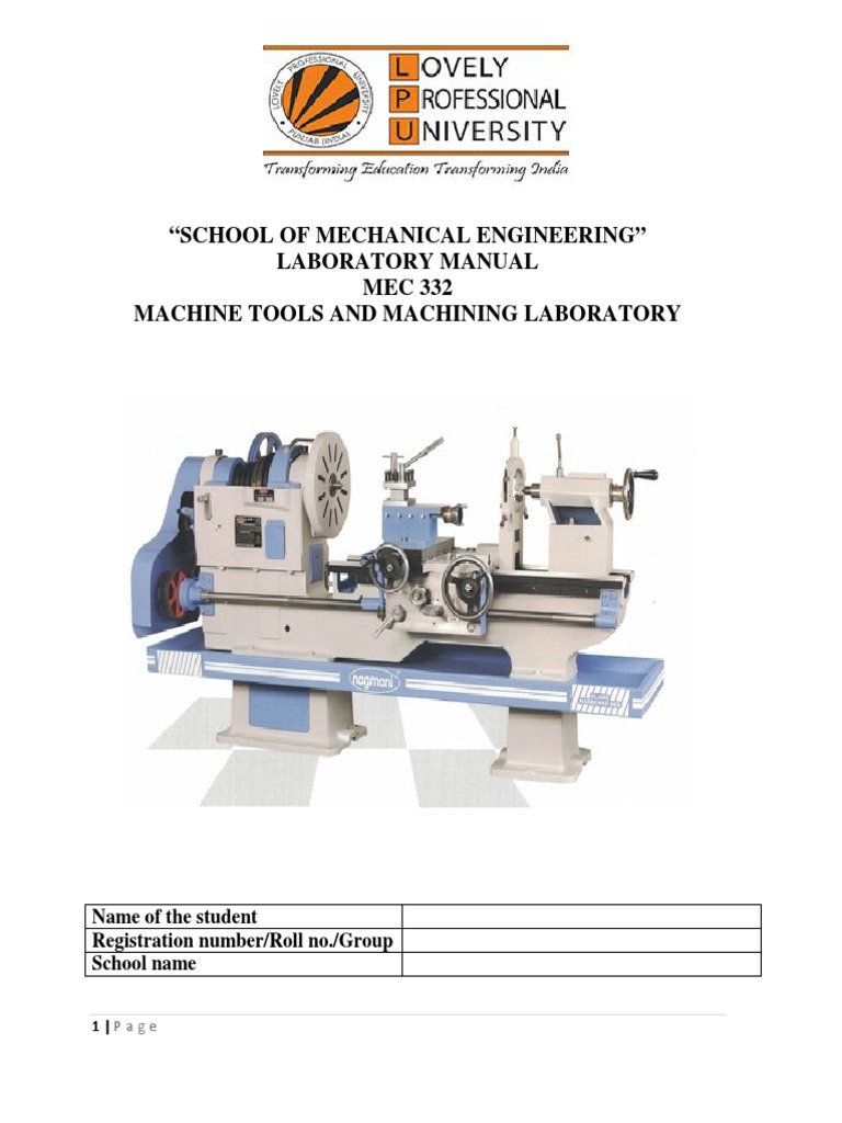 "School of Mechanical Engineering" Laboratory Manual MEC 332 Machine ...
