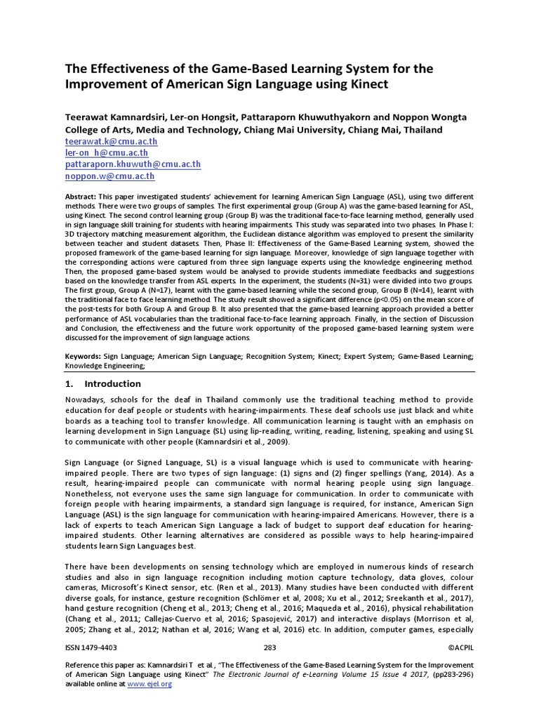 The Effectiveness of The Game-Based Learning System | PDF | Sign Language | Hearing Loss