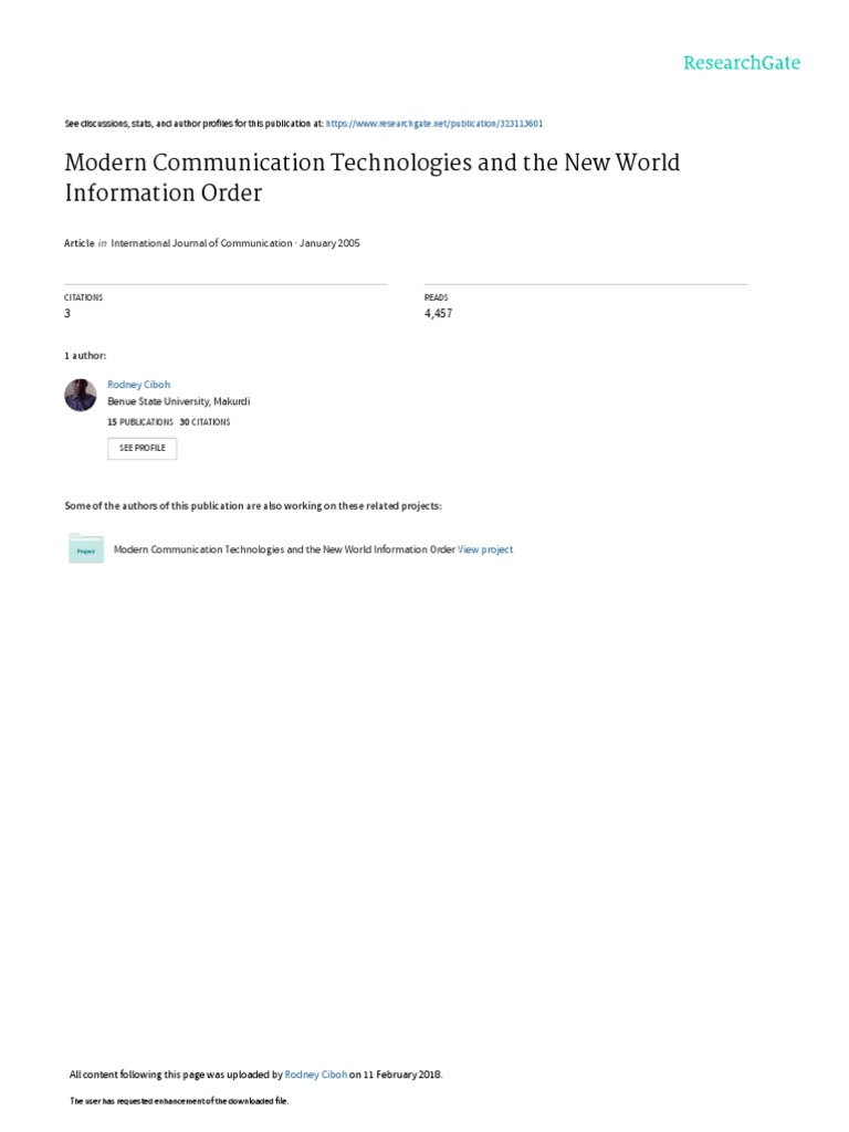 Modern Communication Technologies and The New World Information Order ...