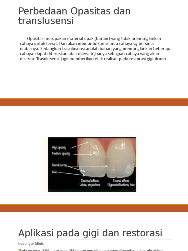 Perbedaan Opasitas Dan Translusensi Aplikasi Dan Restorasi | PDF