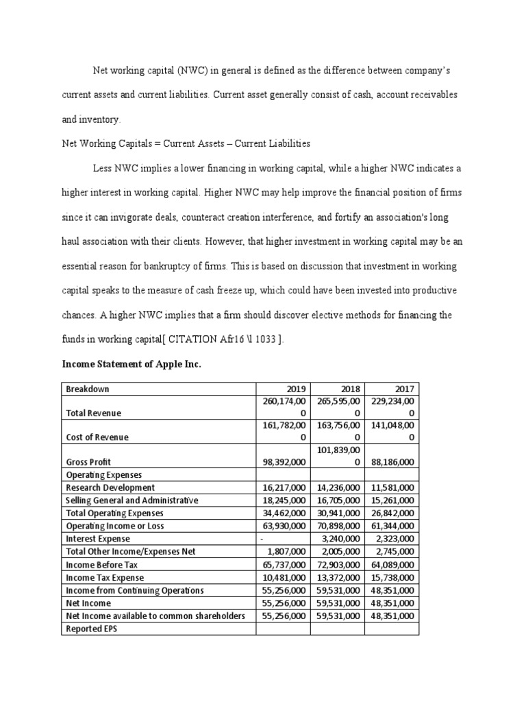 Income Statement of Apple Inc | PDF | Revenue | Working Capital