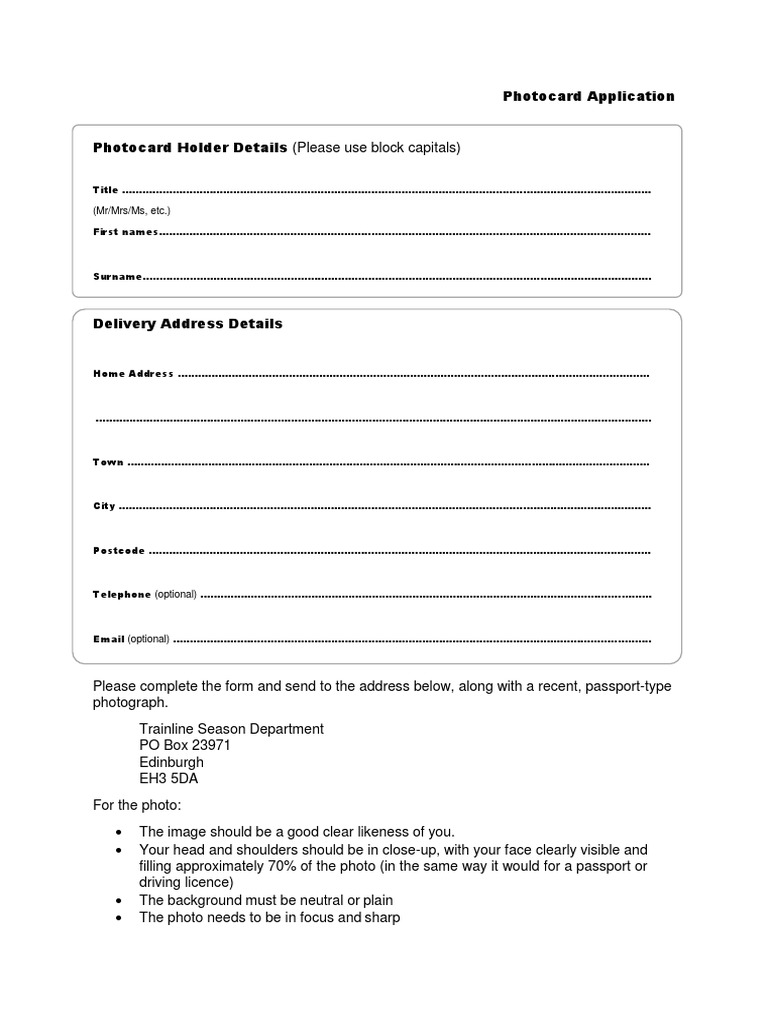 Photocard Application Form | PDF