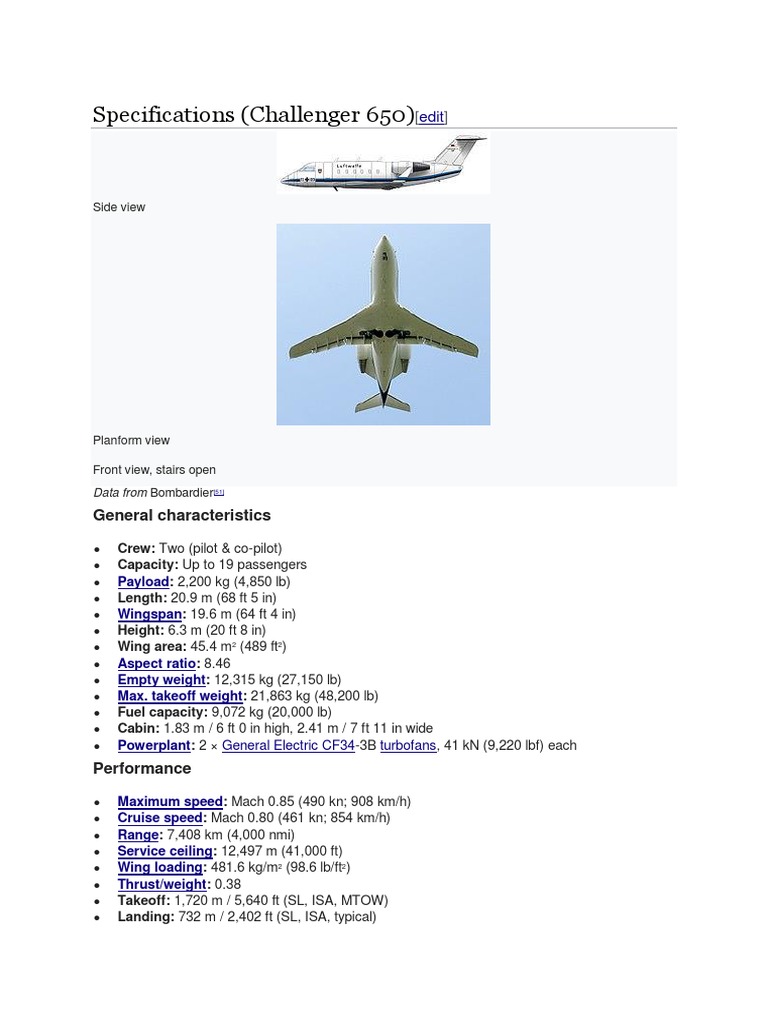 Bombardier Challenger 650 Specifications | PDF | Computers