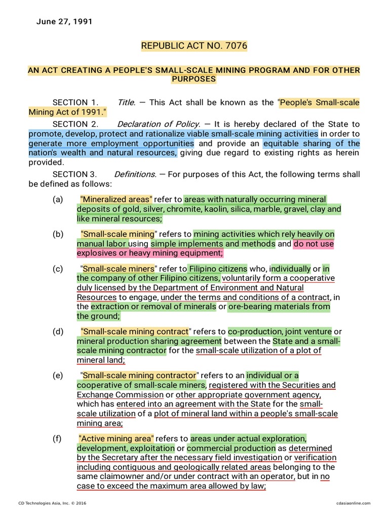 People S Small-Scale Mining Act of 1991 | PDF | Mining | Royalty Payment