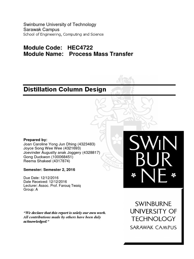 Distillation Column Design Lab Report | PDF | Distillation | Stainless ...
