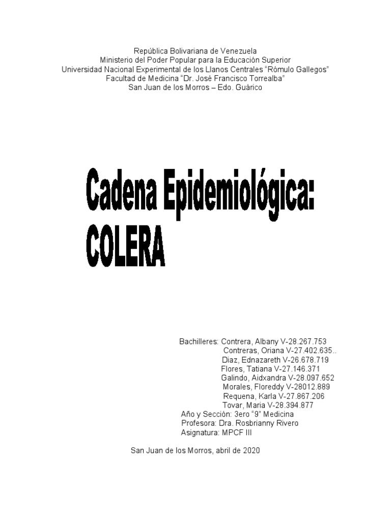 Cadena epidemiológica del cólera: reservorio, puertas de entrada y ...