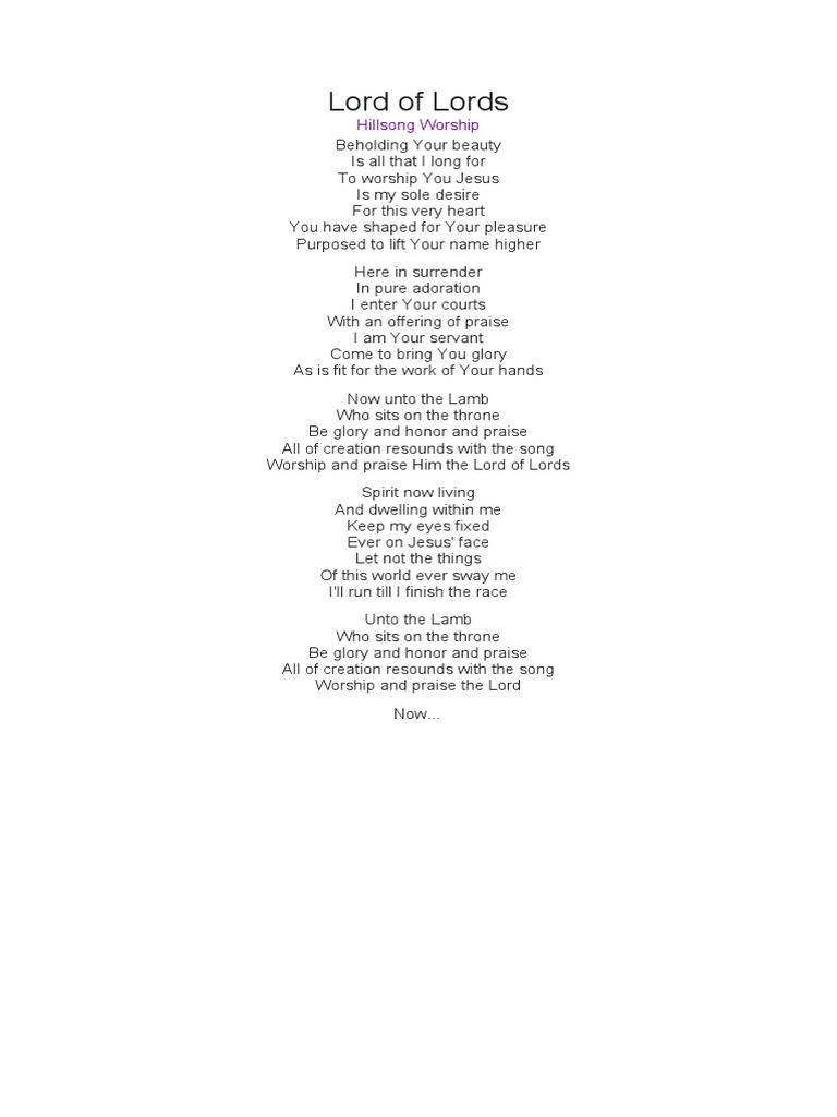 Lord of Lords: Hillsong Worship | PDF