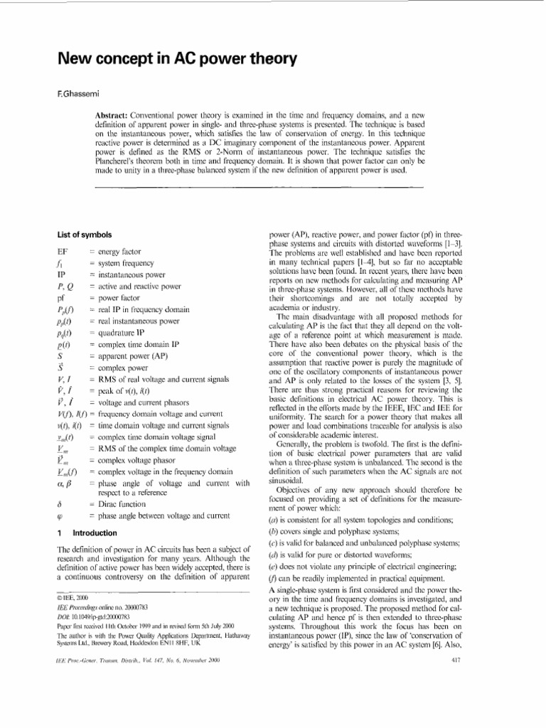 New Concept in AC Power Theory | PDF | Ac Power | Root Mean Square