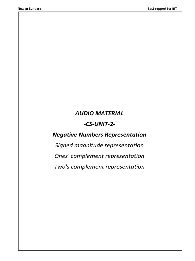 Negative Numbers Representation-EUC CS2 | PDF | Discrete Mathematics ...