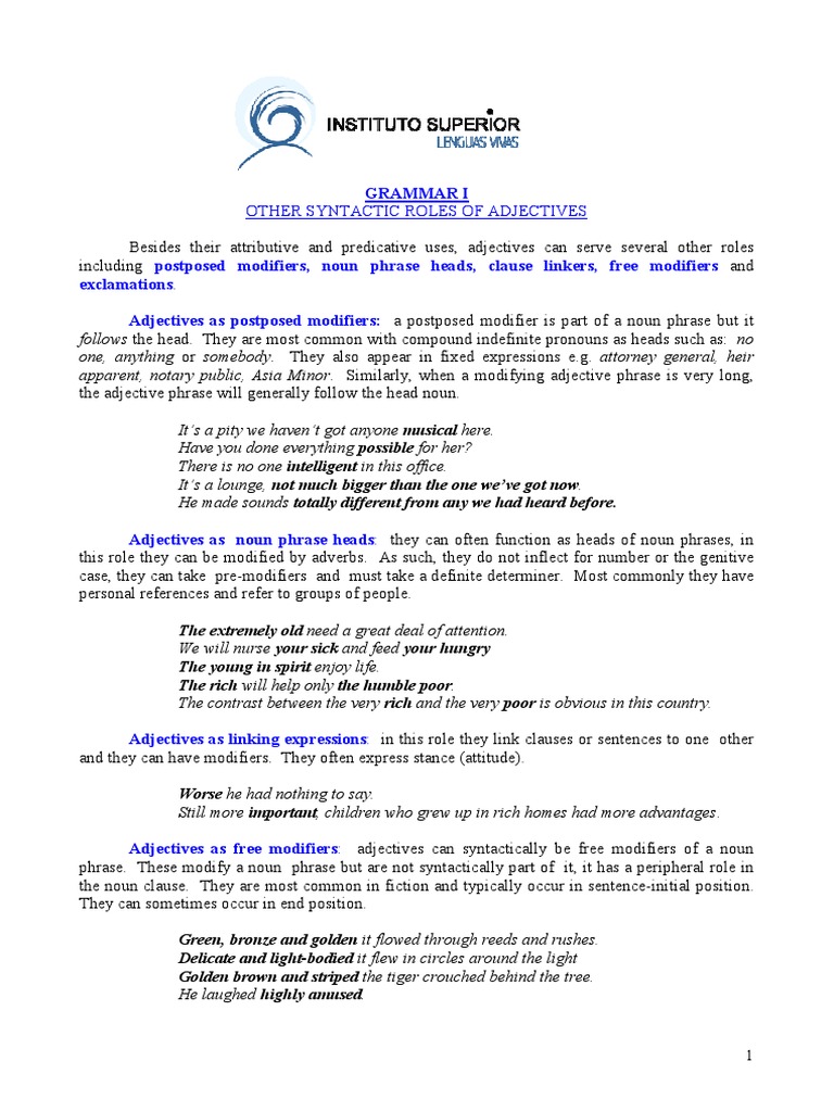 6) Other Roles of Adjectives PDF | PDF | Adjective | Linguistic Typology