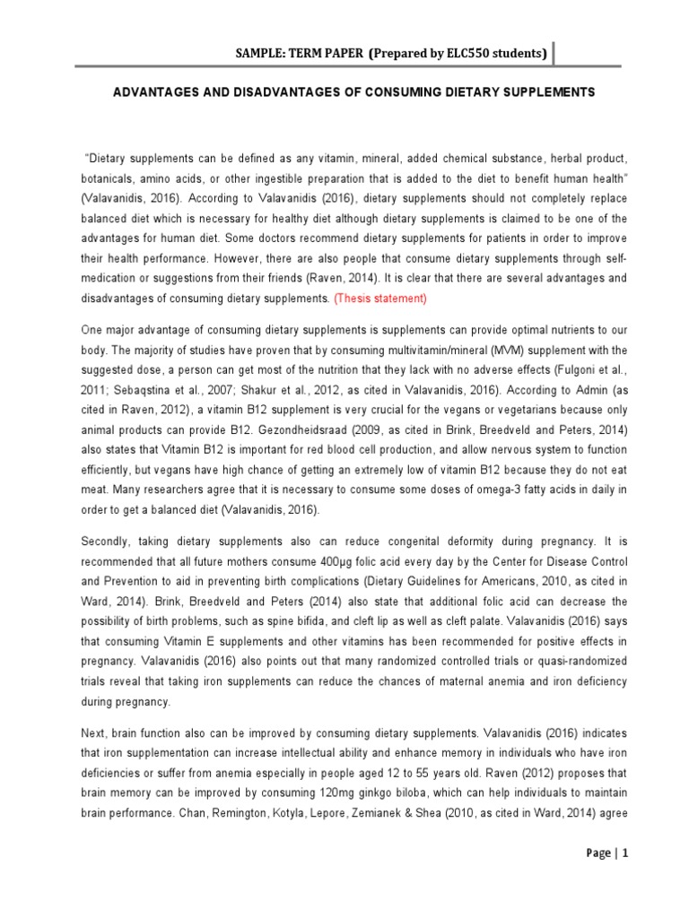 SAMPLE: TERM PAPER (Prepared by ELC550 Students) Advantages and ...