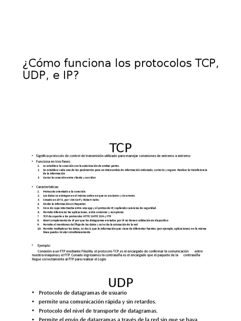 Como Funcionan Los Protocolos TCP UDP e IP | PDF | Protocolos de internet | Protocolo de Control ...