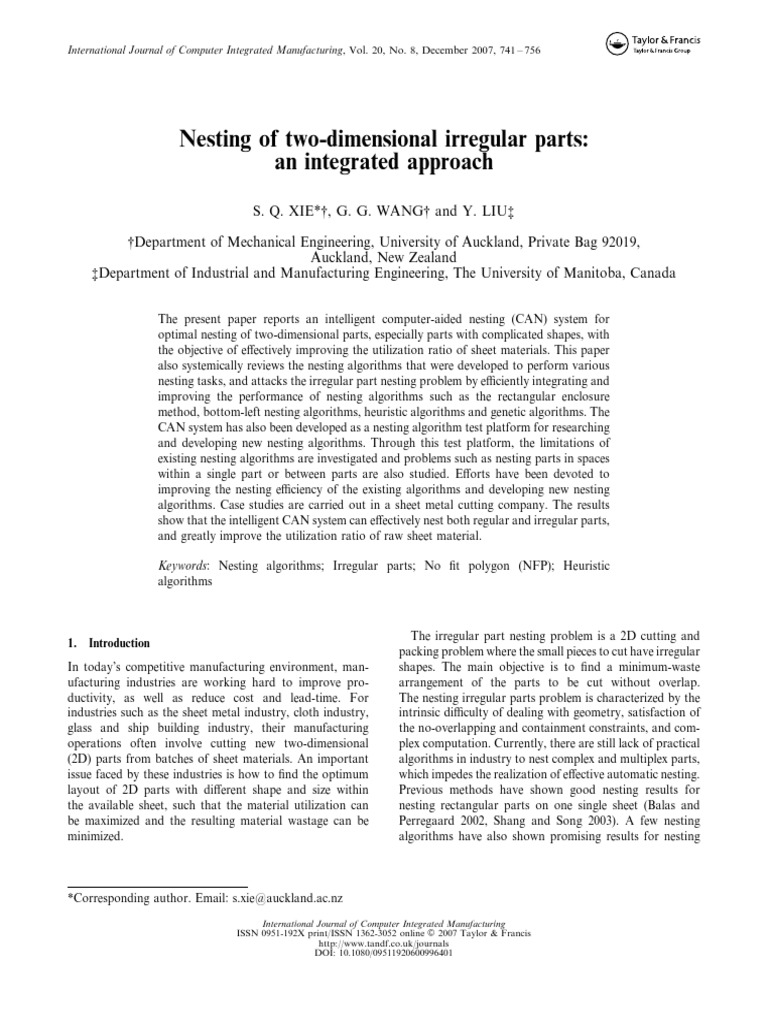 Nesting of Two-Dimensional Irregular Parts PDF | PDF | Algorithms | Rectangle