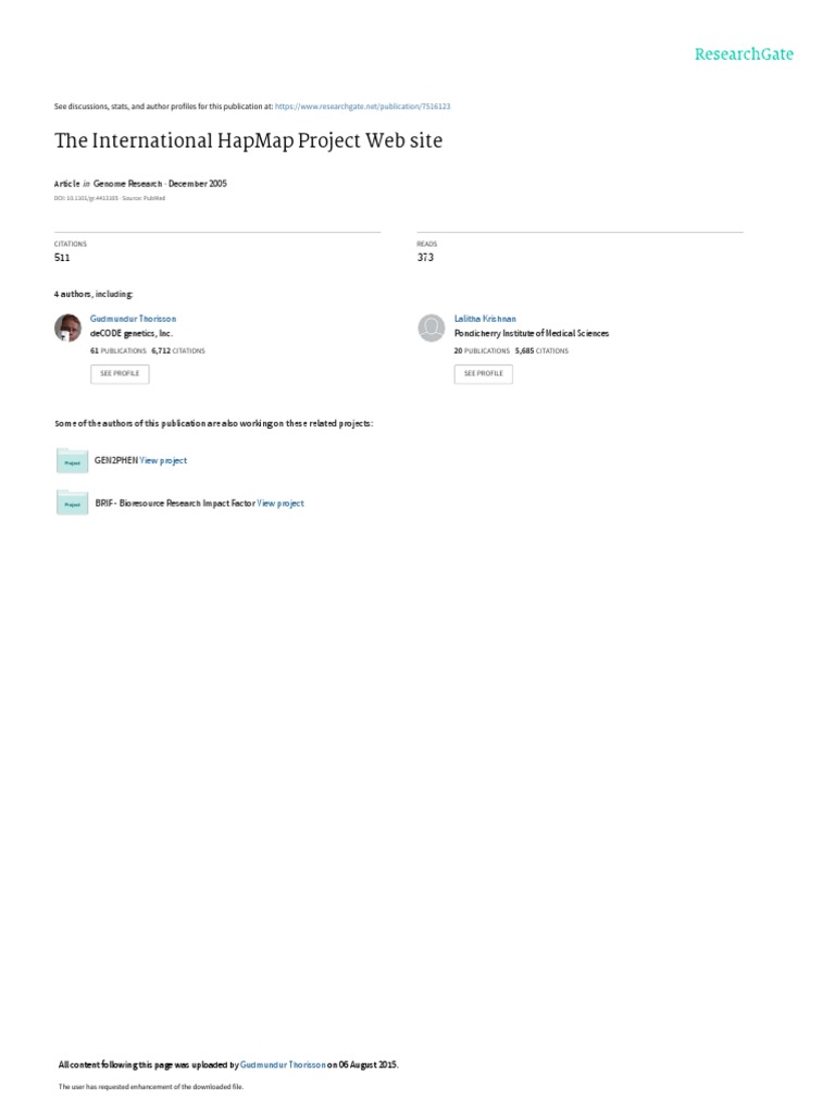 The International HapMap Project Web Site | PDF | Single Nucleotide ...