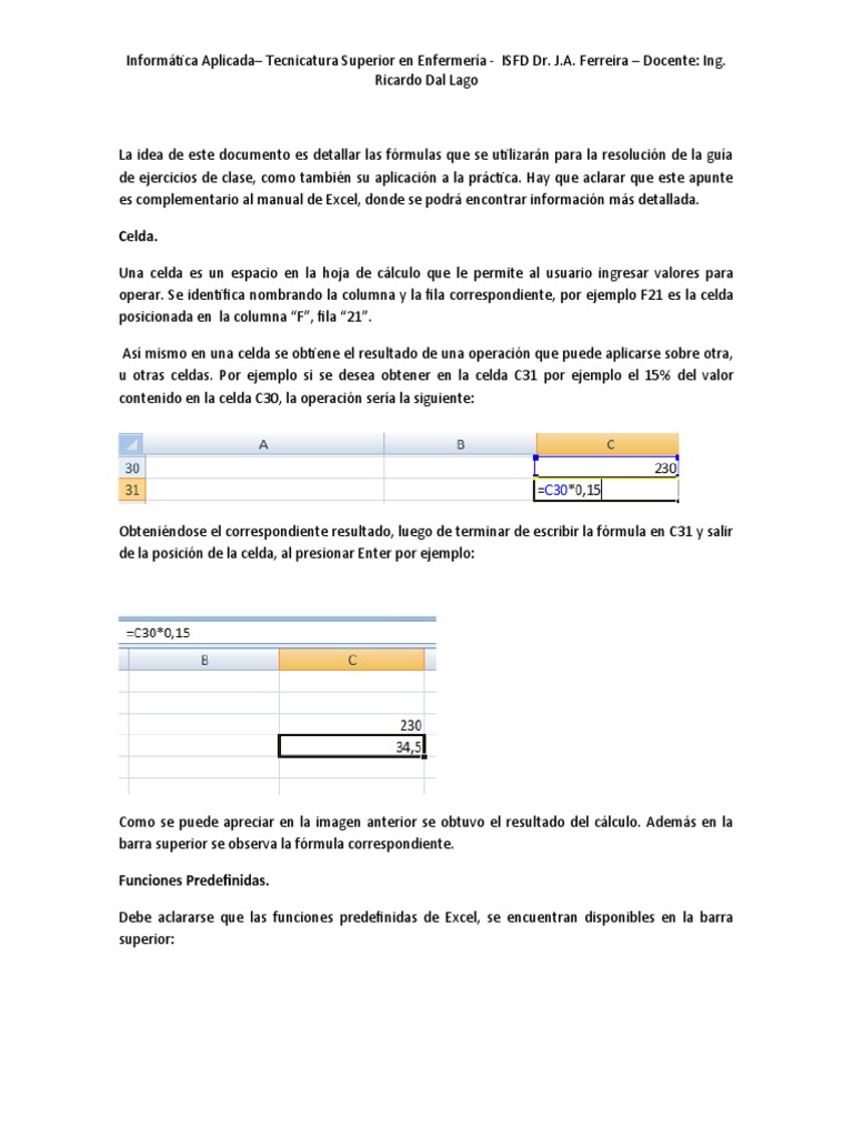 Resumen Teorico Excel | PDF | Microsoft Excel | Hoja de cálculo