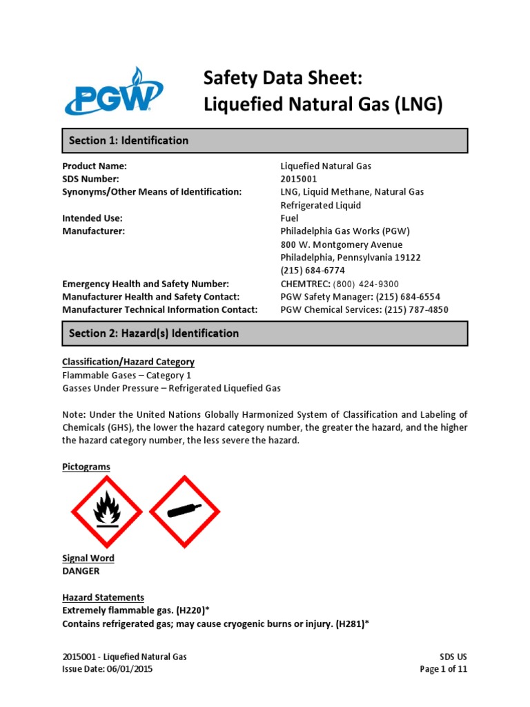 Safety Data Sheet: Liquefied Natural Gas (LNG) : Section 1 ...