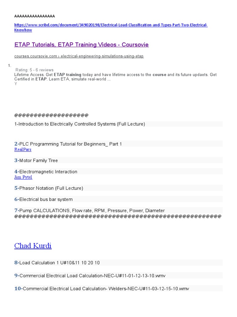 Chad Kurdi: ETAP Tutorials, ETAP Training Videos - Coursovie | PDF ...