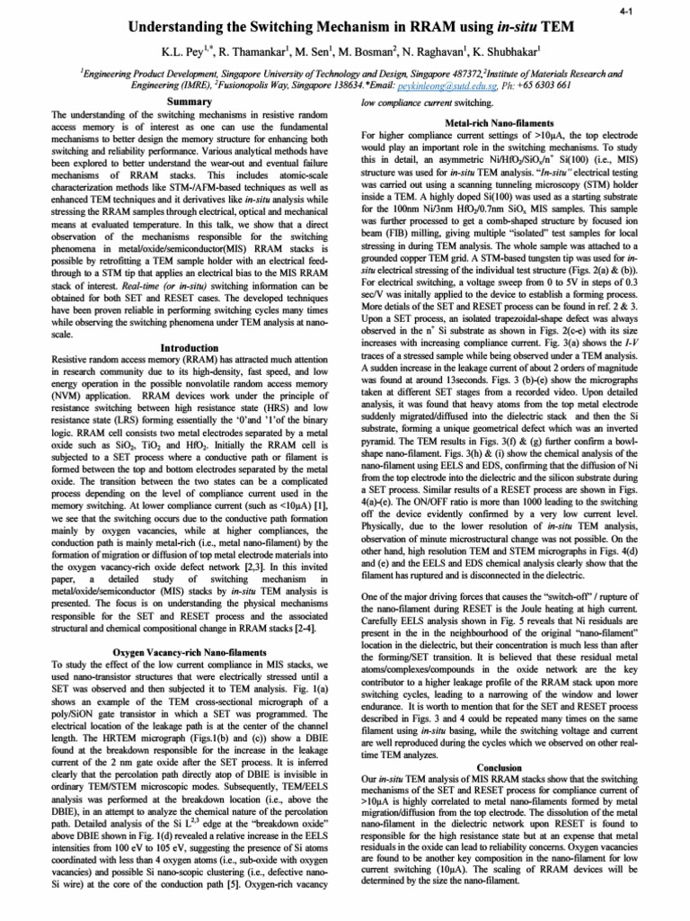 Pey Et Al. - 2016 - Understanding The Switching Mechanism in RRAM Usin ...