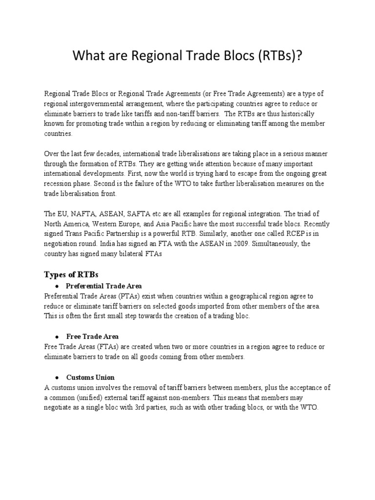 What Are Regional Trade Blocs (RTBS) ? | PDF | Single Market | Trade ...