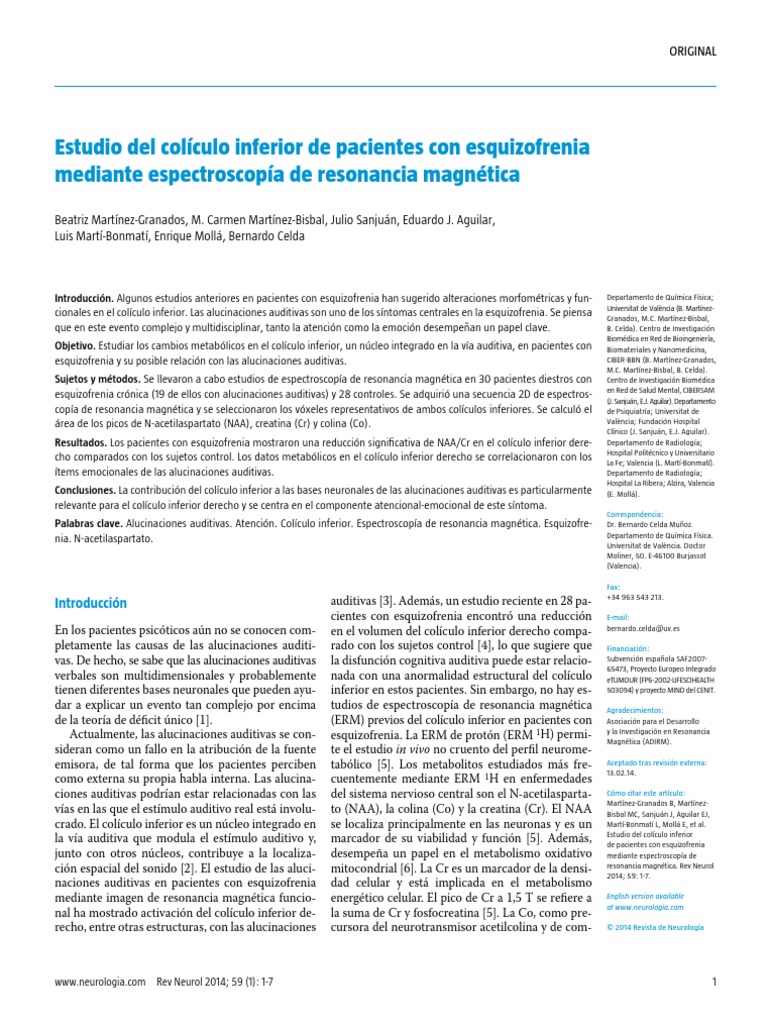 Grupo 3 - Estudio Del Colículo Inferior de Pacientes Con Esquizofrenia ...