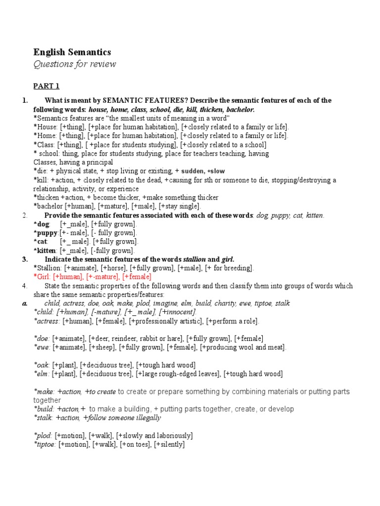 Questions For Review: English Semantics | PDF | Interpretation ...