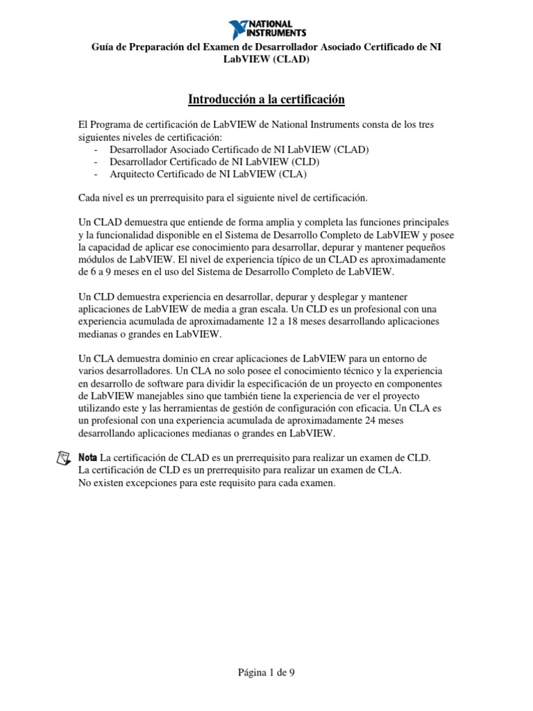 Preparación para el Examen CLAD en LabVIEW | PDF | Prueba (evaluación ...