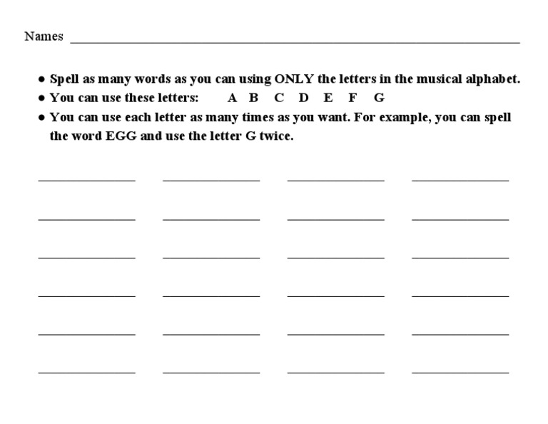 Words You Can Spell With Musical Alphabet Worksheet | PDF