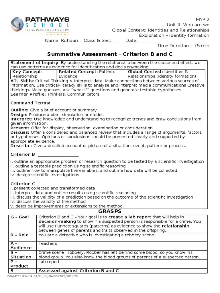 MYP 2 - Unit 4 SA Criterion B and C-taskid11408TSK14 | PDF | Phenotypic ...