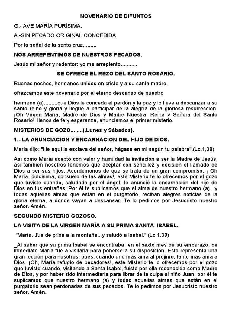 Novenario de Difuntos: Oraciones y Misterios | PDF | Purgatorio | María ...