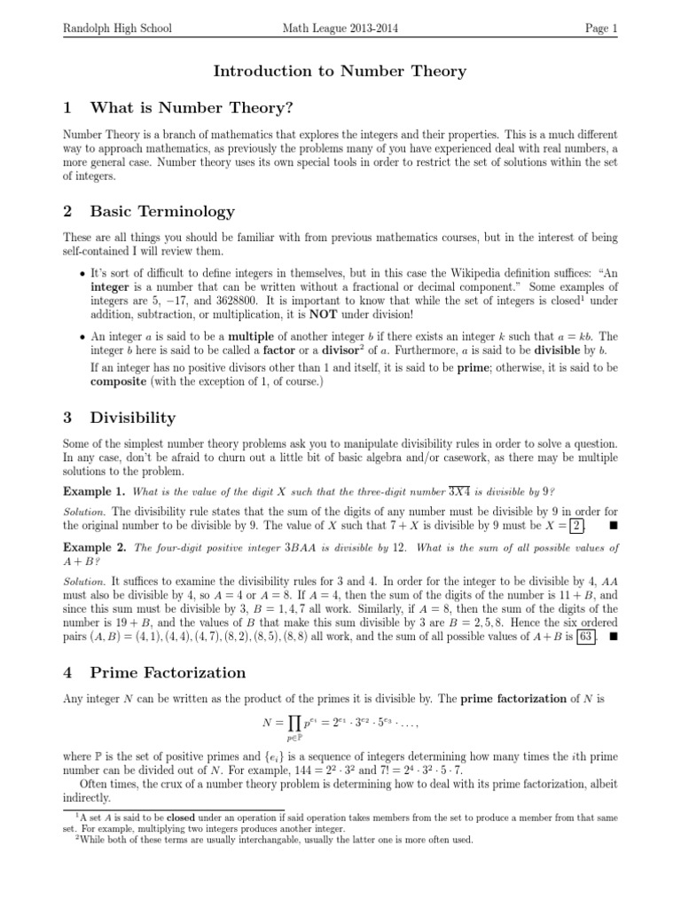 Math League Number Theory Guide | PDF | Elementary Mathematics | Numbers