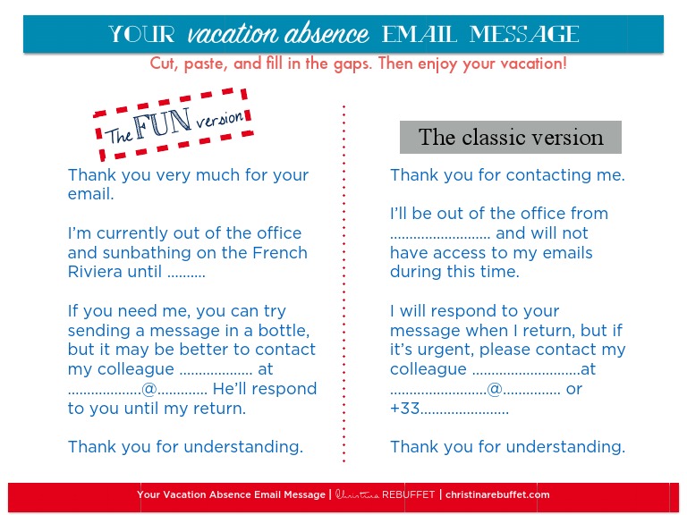 Vacation Out-of-Office Email Template | PDF | Language Arts ...