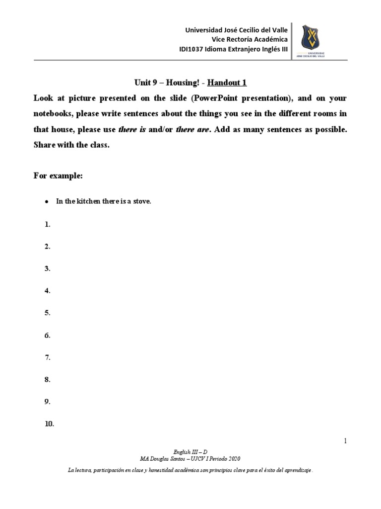 Housing Vocabulary Practice in English III | PDF