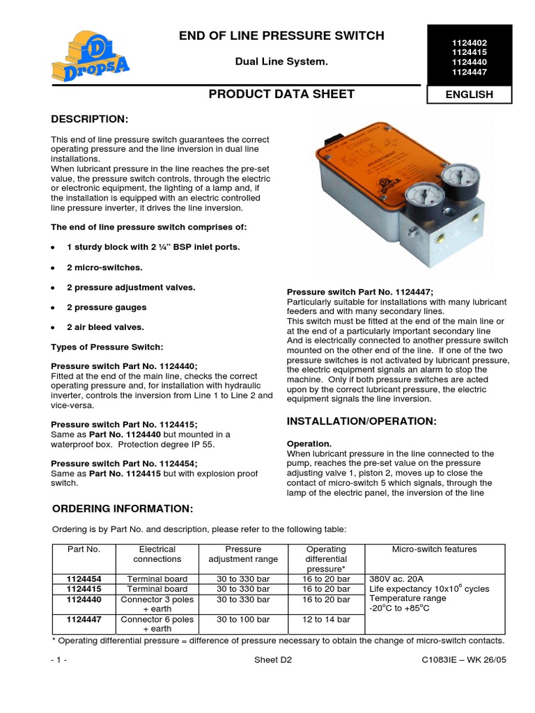 End of Line Pressure Switch | PDF | Switch | Valve
