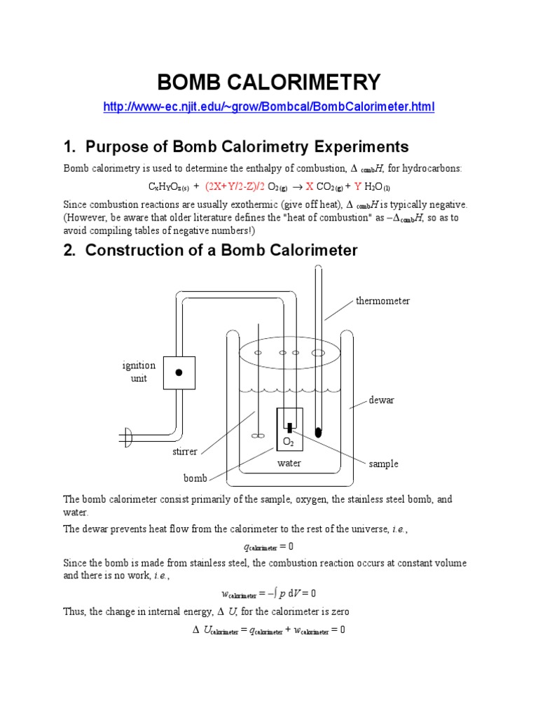 Purpose of Bomb Calorimetry Experiments | PDF | Physics | Branches Of ...