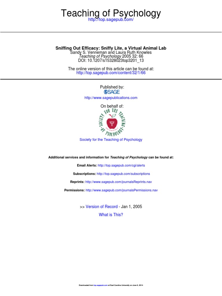 Teaching of Psychology: Sniffing Out Efficacy: Sniffy Lite, A Virtual ...