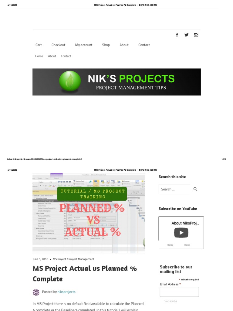 MS Project Actual Vs Planned Complete NIK S PROJECTS PDF