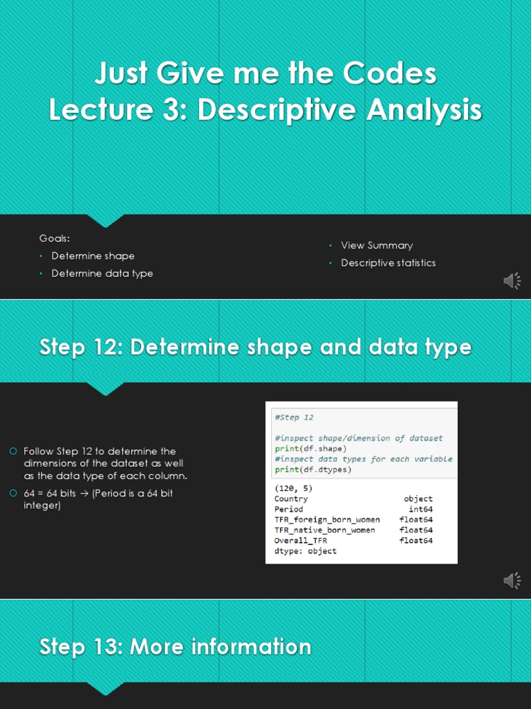 Just Give Me The Codes Lecture 3: Descriptive Analysis | PDF