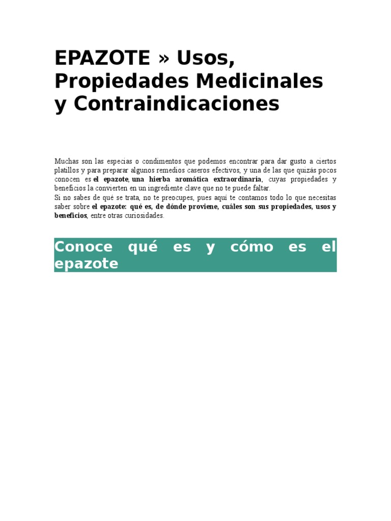 EPAZOTE | PDF | Té | Plantas medicinales