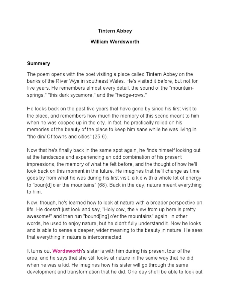 The Poem Opens With The Poet Visiting A Place Called Tintern Abbey On ...