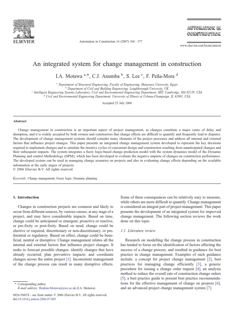An Integrated System For Change Management in Construction | PDF ...